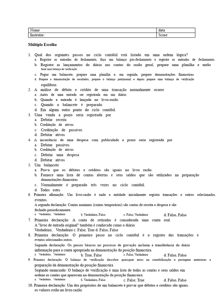 Ciclo Contábil - Parte I - Teorias | PDF | Contabilidade | Balancete