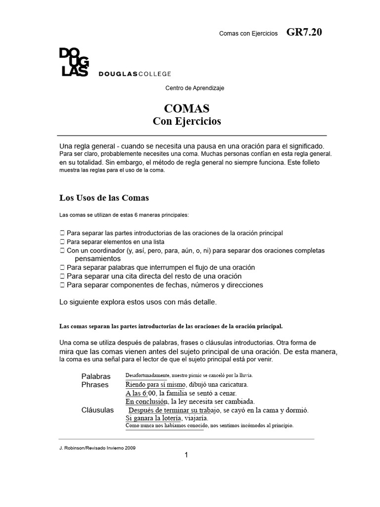 Comas Con Ejercicios | PDF | Oración (Lingüística) | Canadá