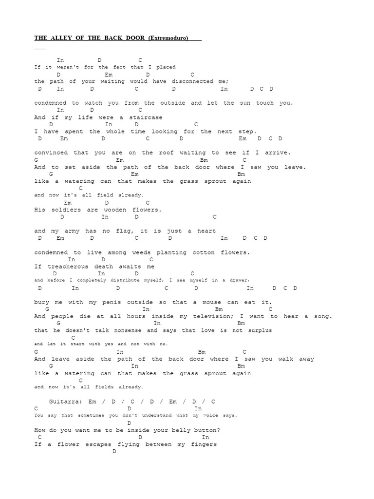 The Alley of the Back Door Lyrics | PDF