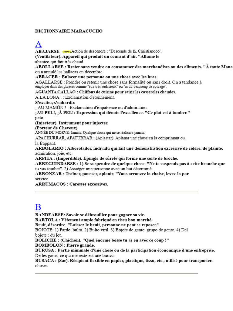 Dictionnaire Maracucho | PDF