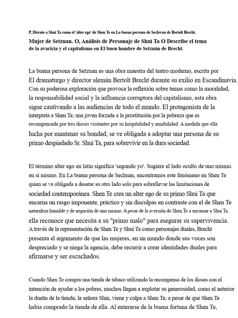 Shui Ta Como El Alter Ego de Shen Te | PDF
