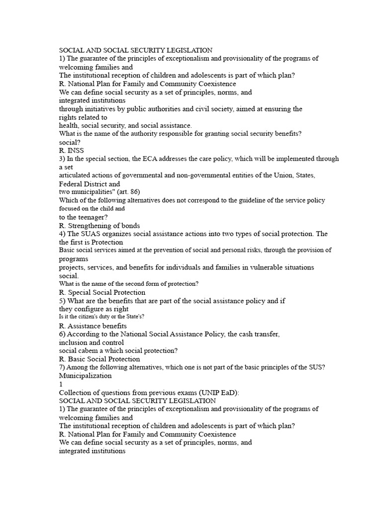 Social Security and Assistance Legislation Guide | PDF | Employment ...