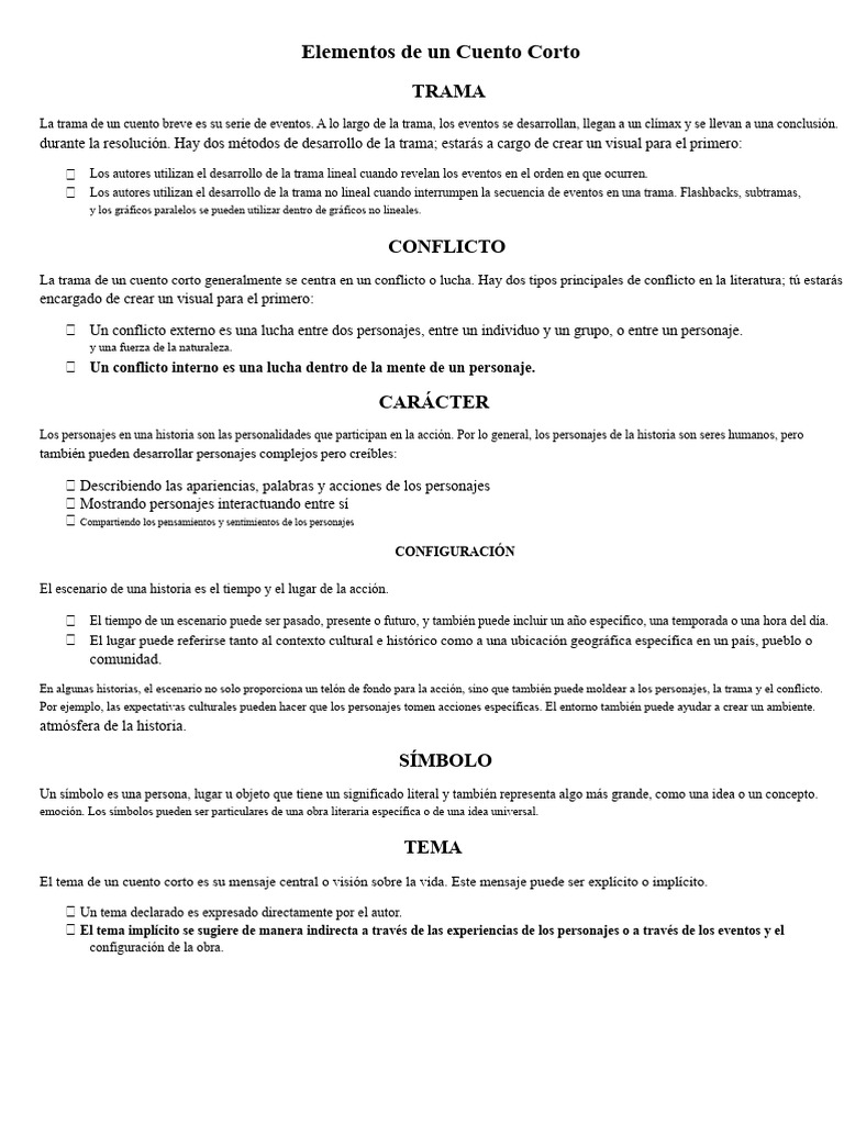 Elementos de Un Cuento Corto | PDF | Trama (narrativa) | Los símbolos