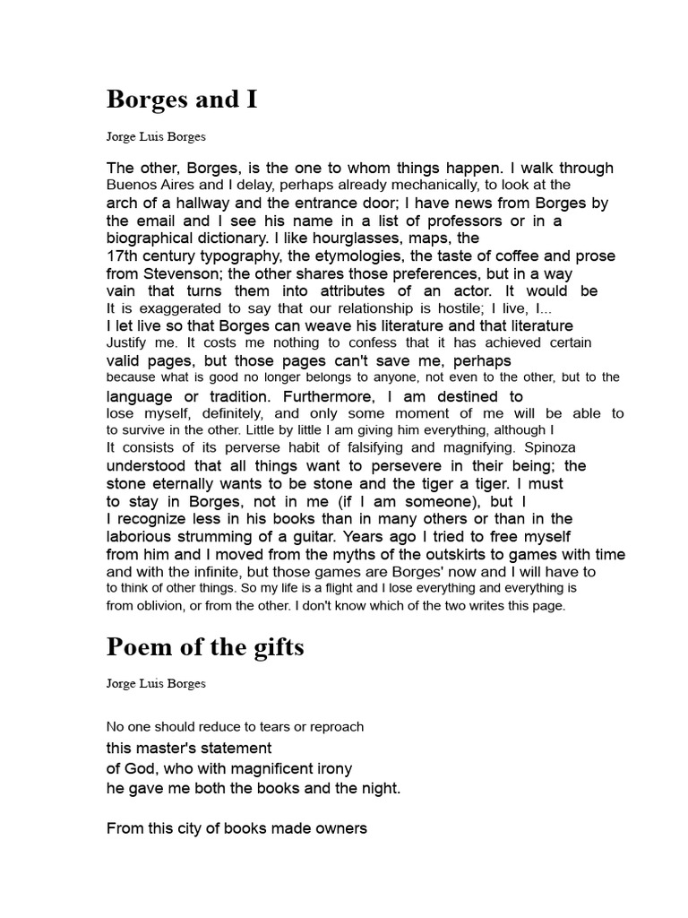 Borges and I & Poem of The Gifts (Jorge Luis Borges) | PDF