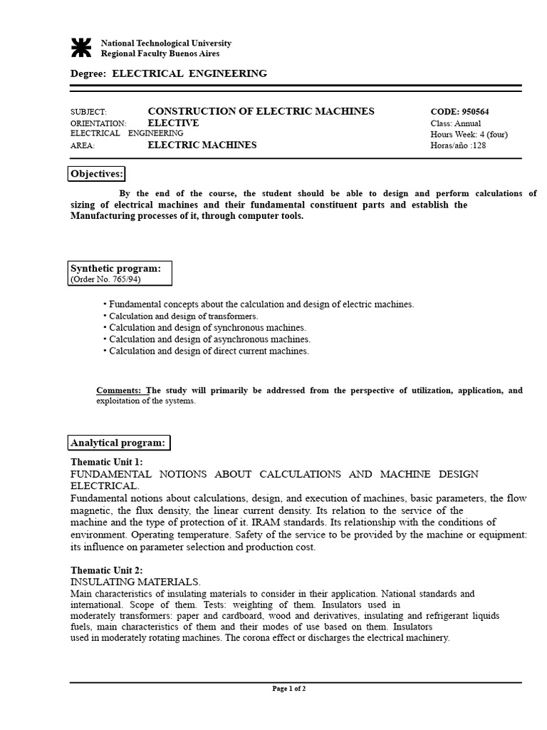 Electric Machines Design Course Outline | PDF | Insulator (Electricity ...