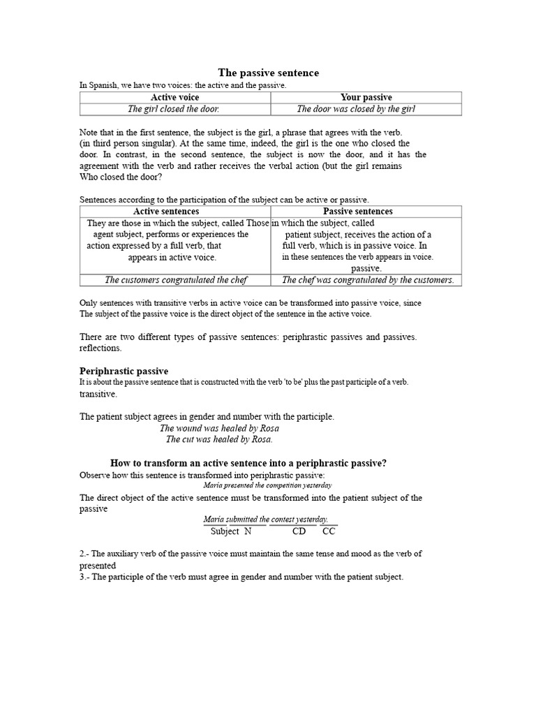 Understanding Passive Voice in Spanish | PDF | Verb | Subject (Grammar)