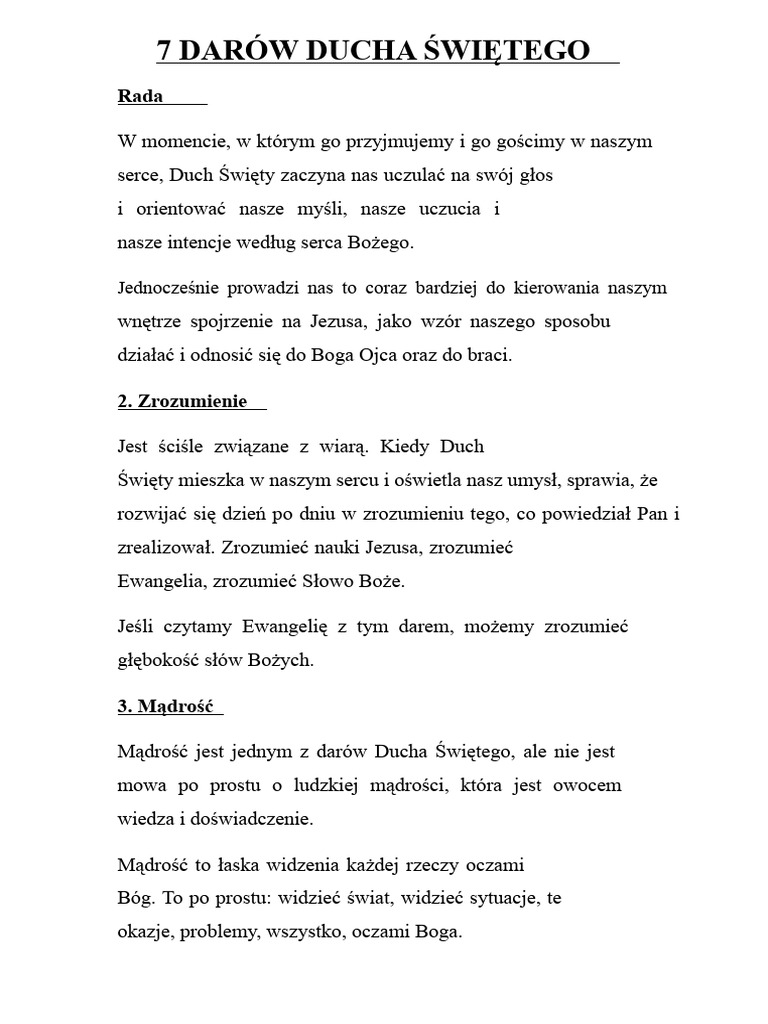 7 Darów Ducha Świętego | PDF