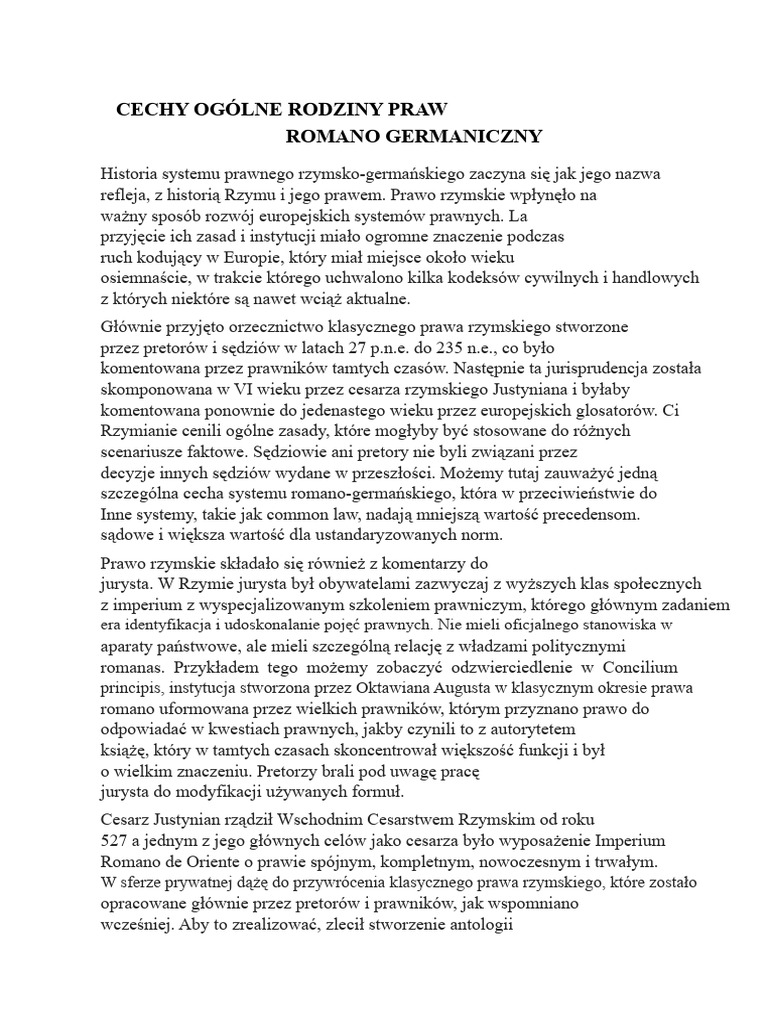 Ogólne Cechy Rodziny Praw Rzymsko-Germańskich | PDF