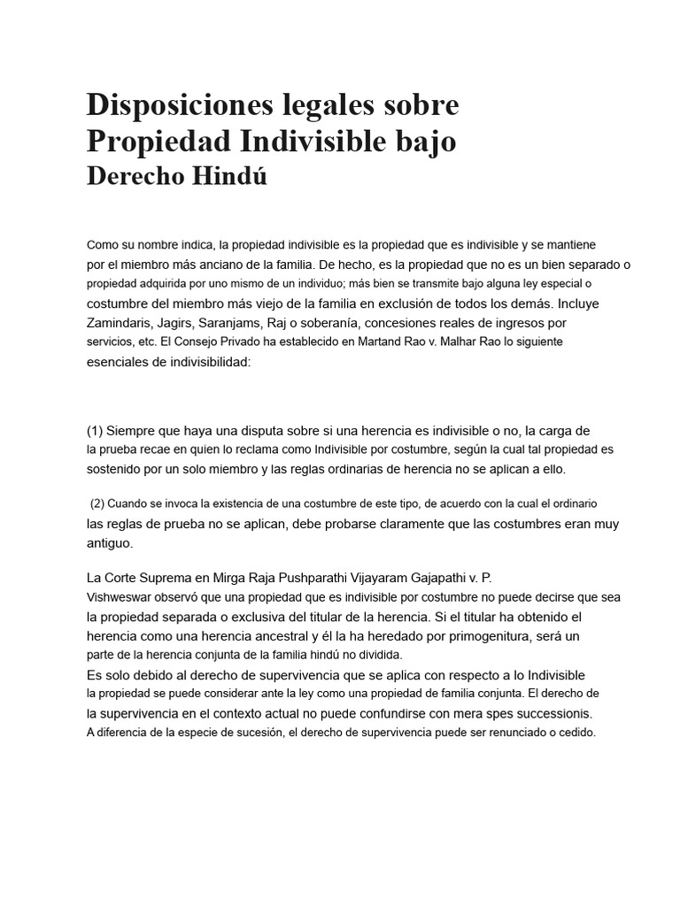 Propiedad Indivisible en Derecho Hindú | PDF | Herencia | Propiedad
