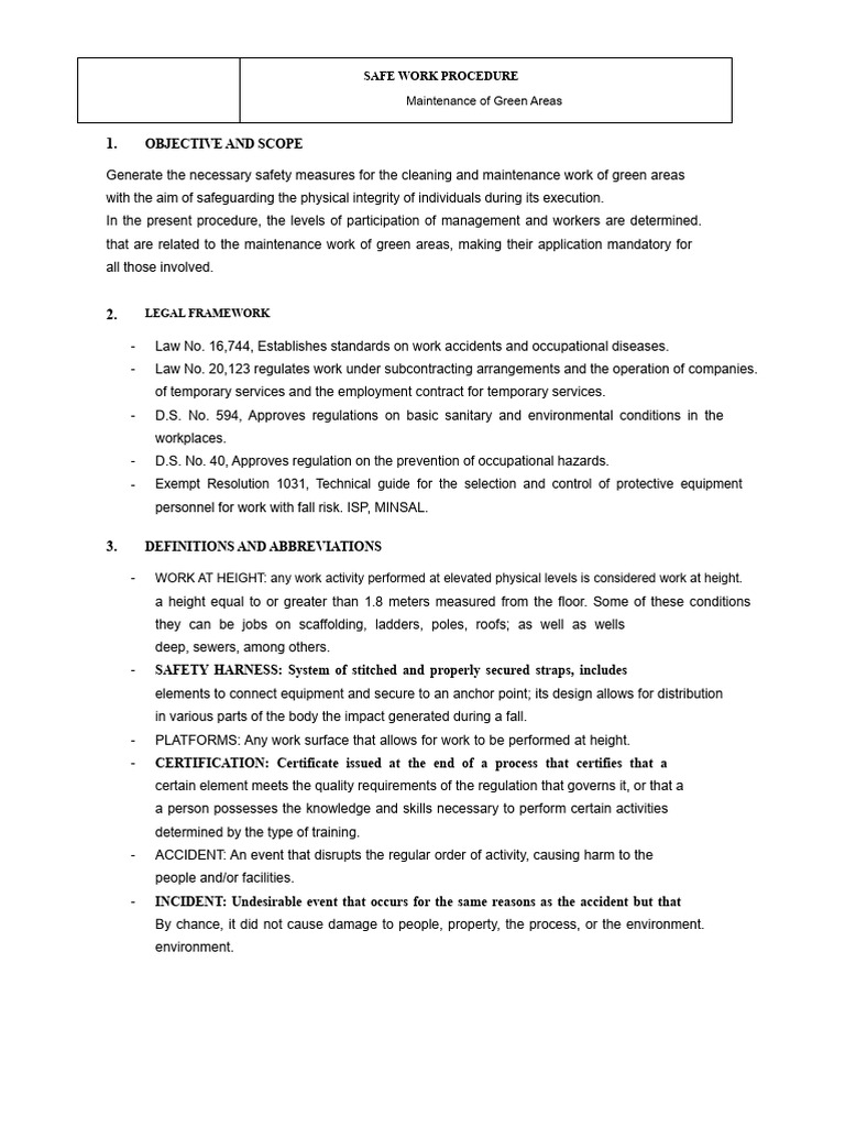 Safe Work Procedures for Green Area Maintenance | PDF | Personal ...