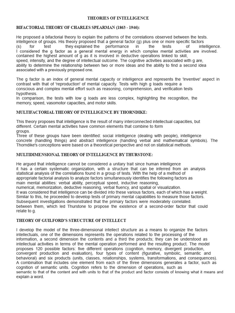Theories of Intelligence Explained | PDF | Intelligence | Cognition
