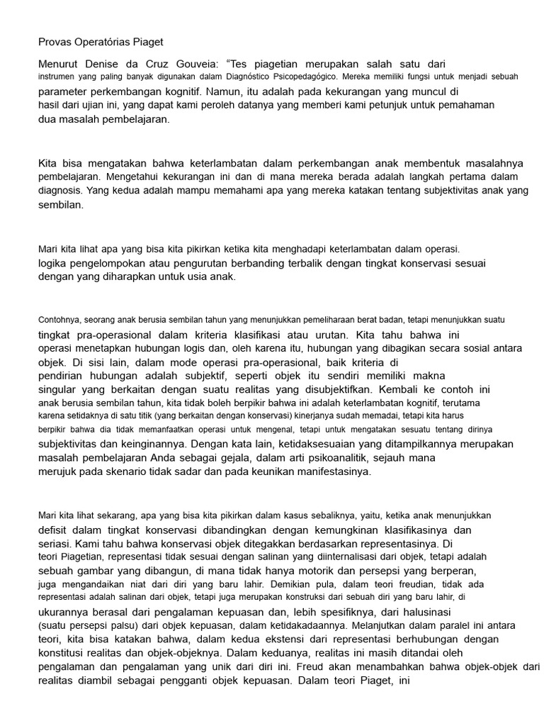 Piaget's Operative Tests | PDF