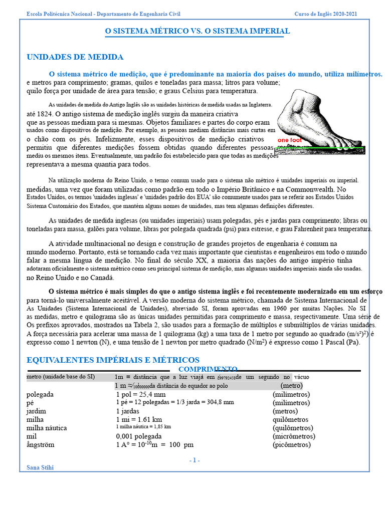 O sistema métrico VS sistema imperial | PDF | Medição | Sistema ...