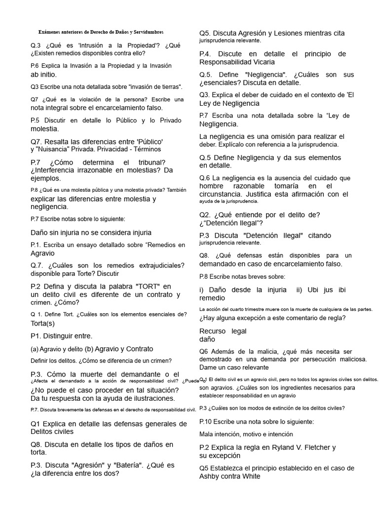 Ley de Agravios y Servidumbres Exámenes Pasados | PDF | Ley común ...