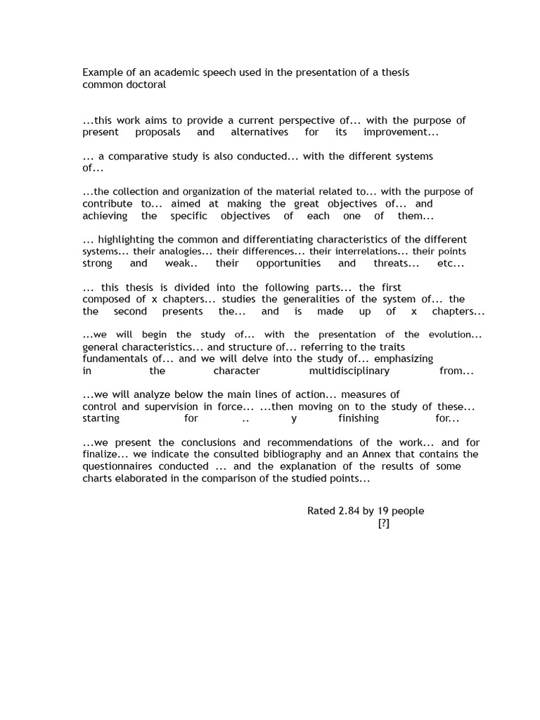Example of An Academic Speech Used in The Presentation of A Common ...
