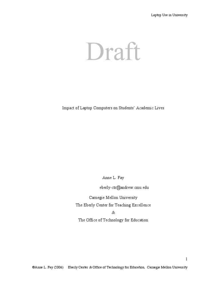 Draft: Impact of Laptop Computers On Students' Academic Lives | PDF ...