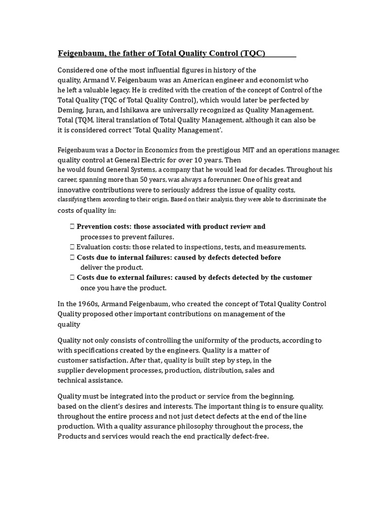 Feigenbaum Total Quality | PDF | Quality Management | Leadership