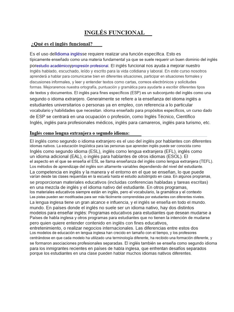 Inglés Funcional: Comunicación Efectiva | PDF | Inglés como segunda ...