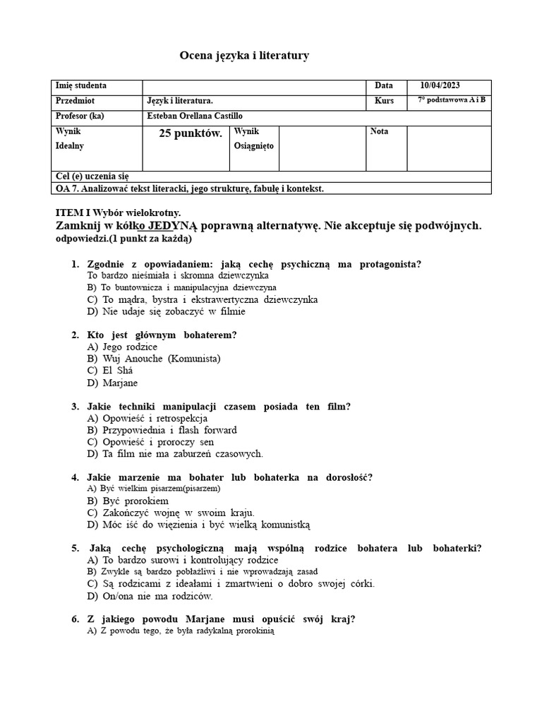 Test Persepolis 7 A I B | PDF