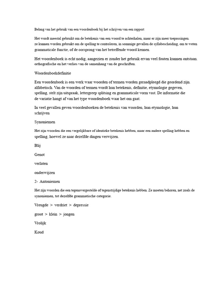 Belang Van Het Gebruik Van Een Woordenboek Bij Het Opstellen Van Een ...