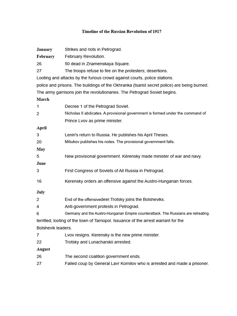 1917 Russian Revolution Timeline | PDF | Russian Revolution | Communist ...