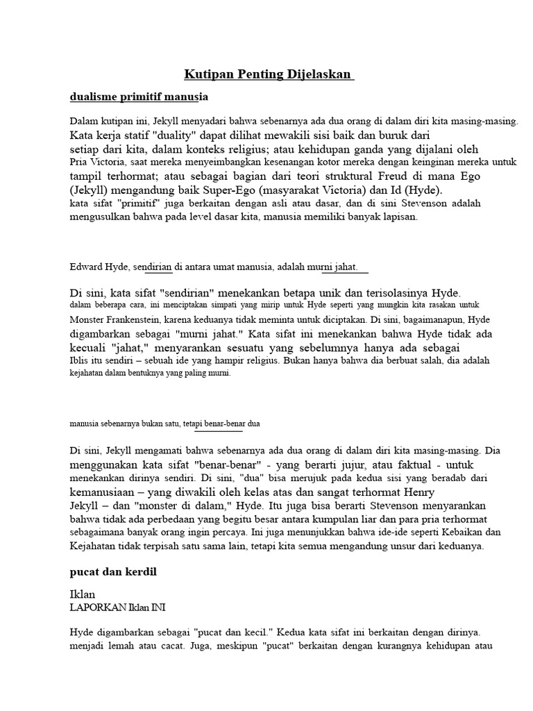 Kutipan Penting Dijelaskan - Jekyll Dan Hyde | PDF