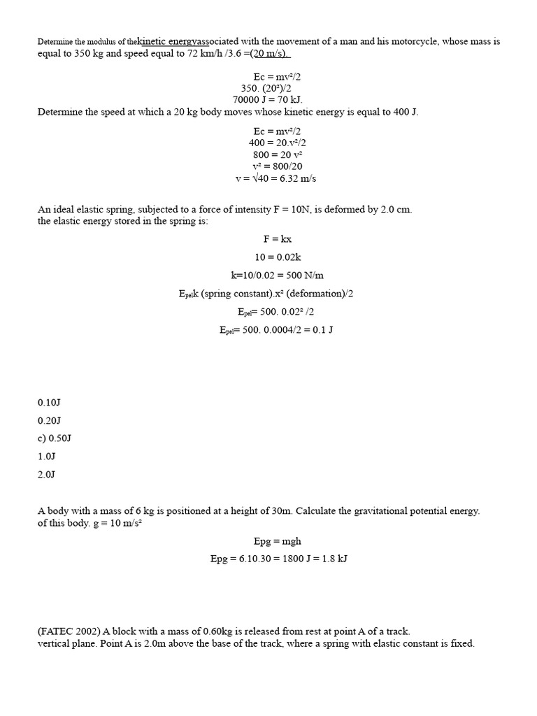 Energy Conservation Exercises | PDF | Potential Energy | Elasticity ...