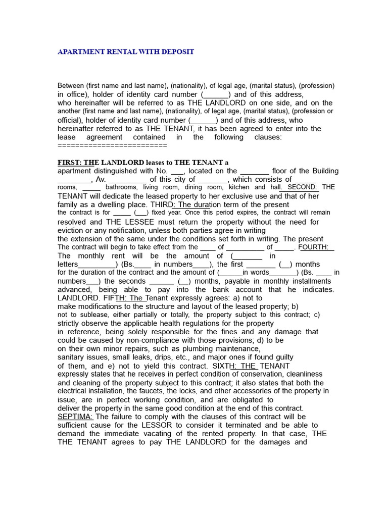 Apartment Rental Agreement Template | PDF | Lease | Landlord