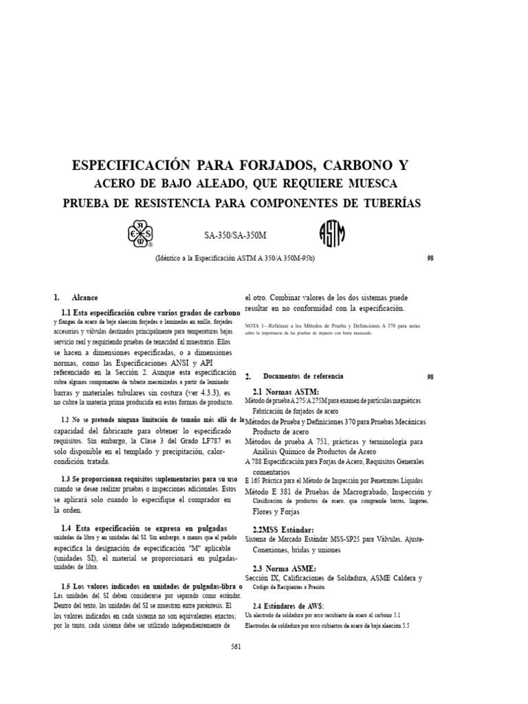 Especificación de Acero Forjado SA-350 | PDF | Acero | Tratamiento a ...