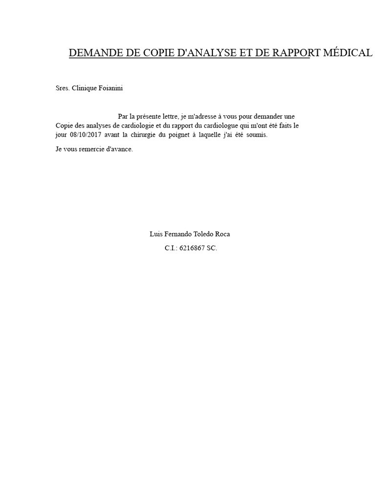 Demande de rapport médical cardiologique | PDF