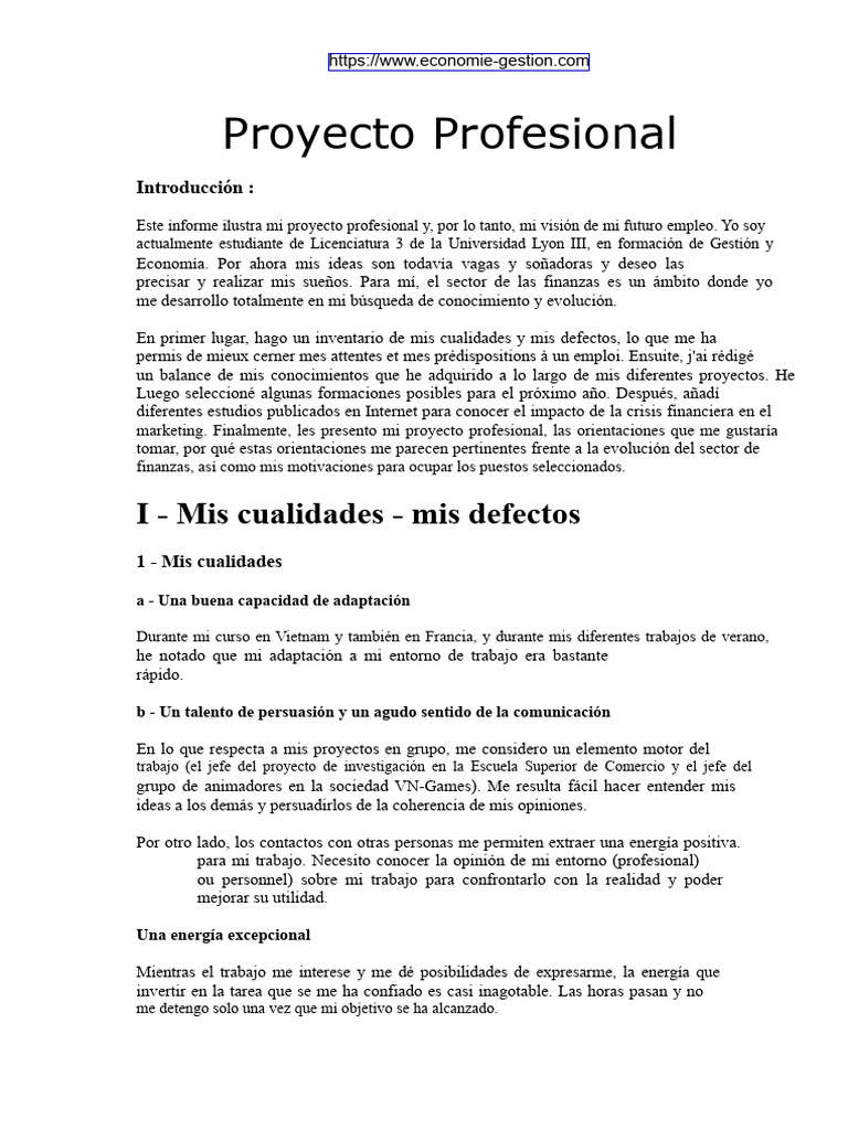 1 - Ejemplo de Proyecto Profesional para Un Estudiante | PDF ...