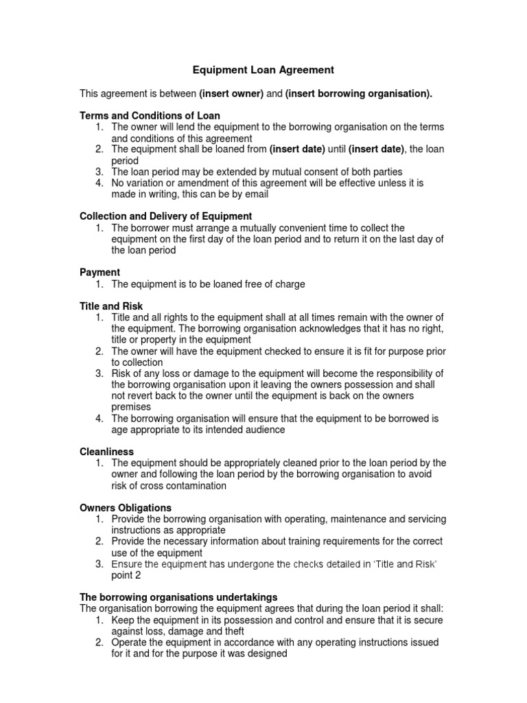 Equipment Loan Agreement | PDF | Loans | Government Information