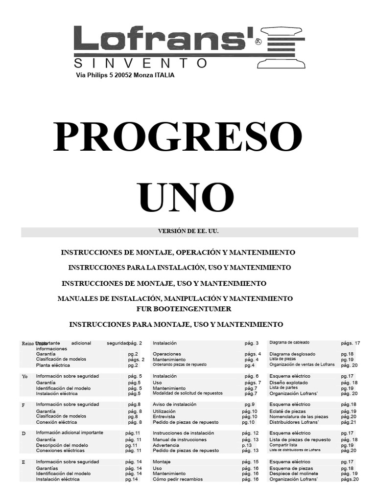 Manual de Lofrans Progress 1 | PDF | Embrague | Voltio