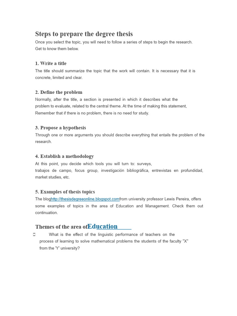 Steps To Prepare The Thesis. | PDF | Learning | Cognition