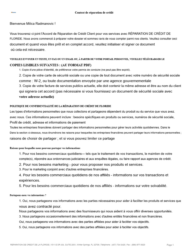 Contrat de Réparation de Crédit Client | PDF | Arbitrage | Crédit