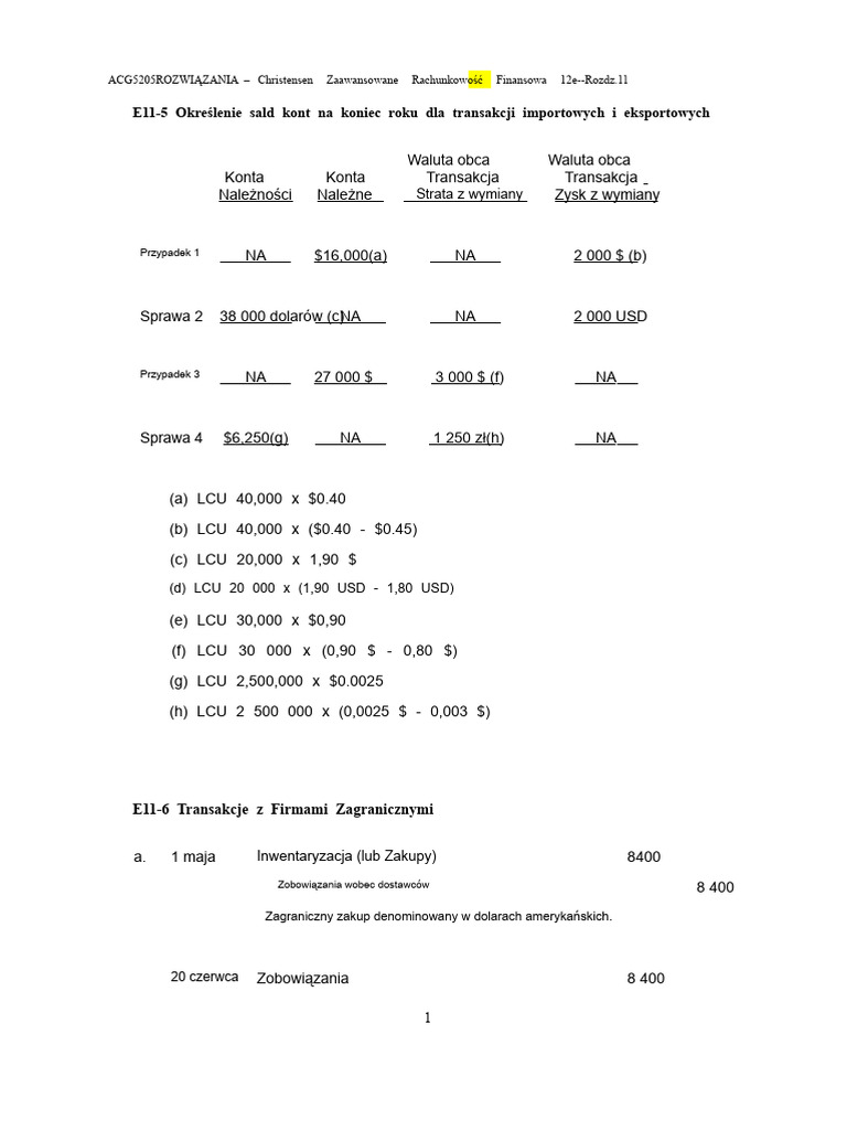 Rozwiązania ACG5205 Rozdz. 11 - Christensen 12e | PDF
