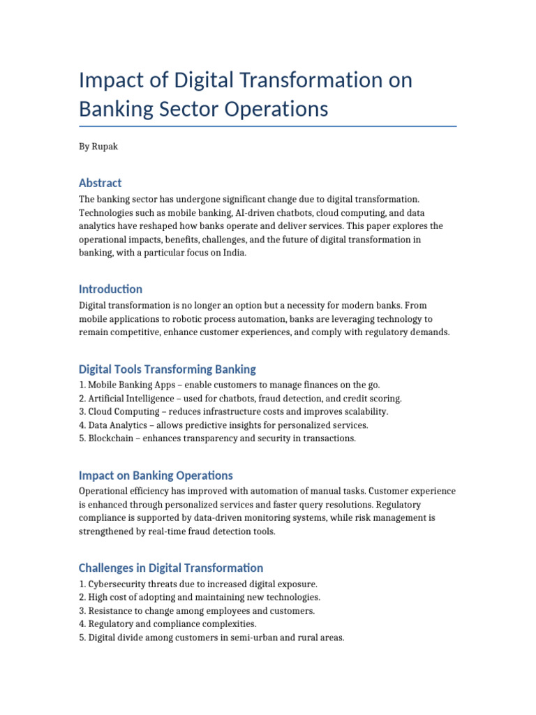 Digital Transformation Banking Rupak | PDF