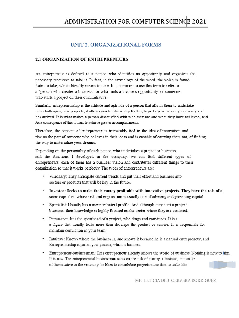 Unit 2. Organizational Forms | PDF | Entrepreneurship