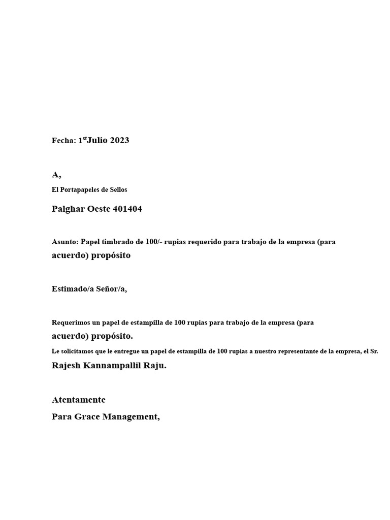 Carta de Solicitud para Papel Timbre | PDF