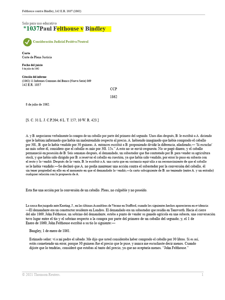 Felthouse Contra Bindley | PDF | Subasta | Justicia