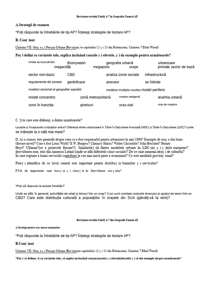 Revizuirea Testului Unității 7 APHuG | PDF