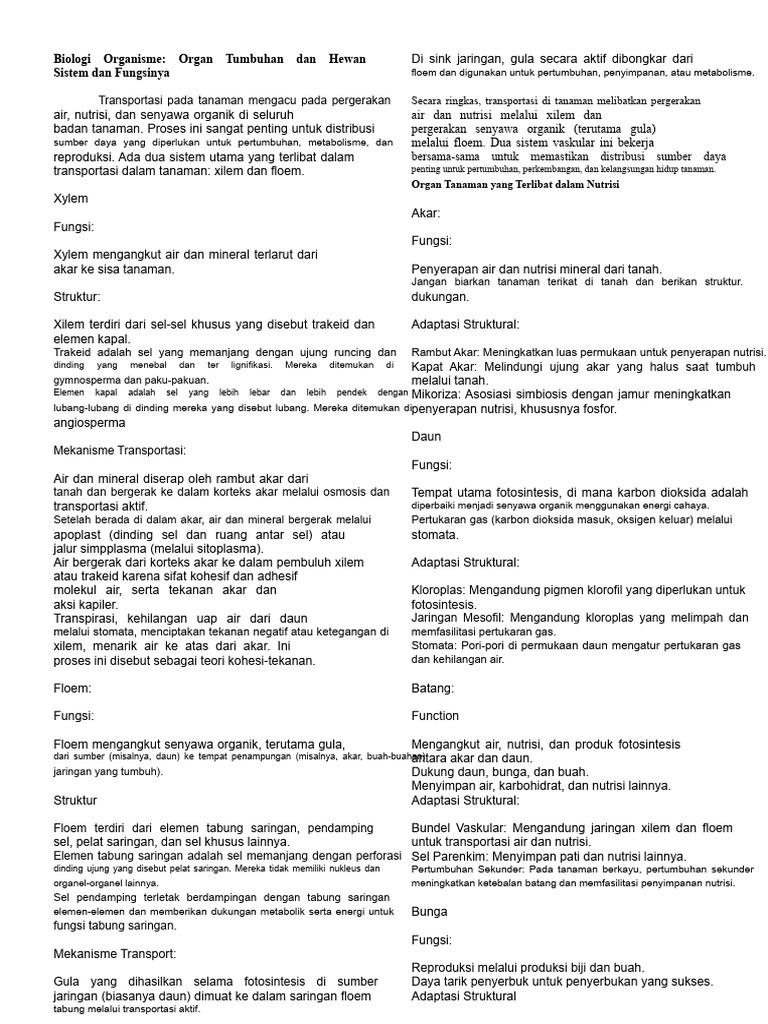 GENBIO 2.2 Sistem Organ Tumbuhan Dan Hewan Dan Fungsinya | PDF