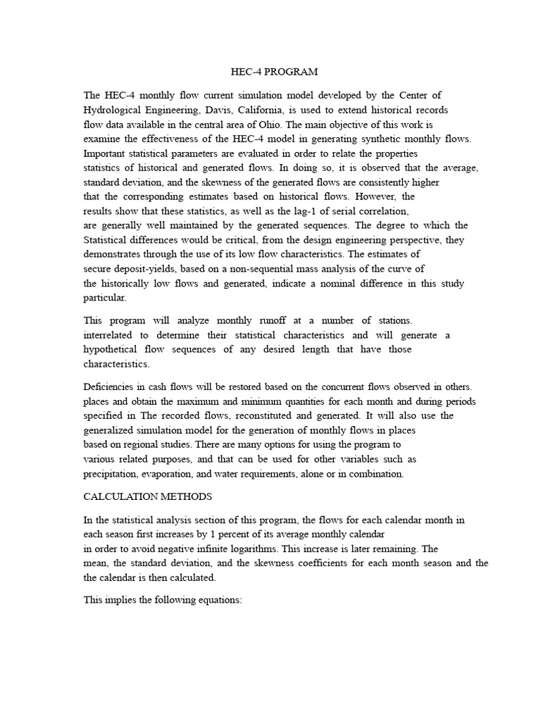 HEC-4 Model for Monthly Flow Simulation | PDF | Matrix (Mathematics ...