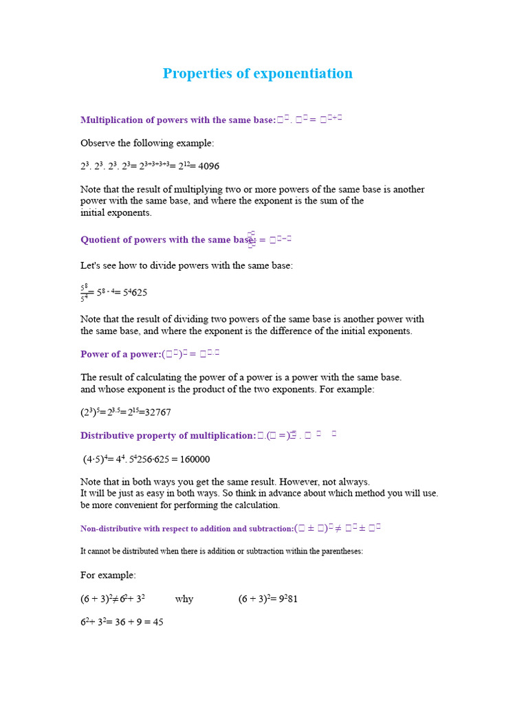 Properties of Exponentiation | PDF | Exponentiation | Multiplication