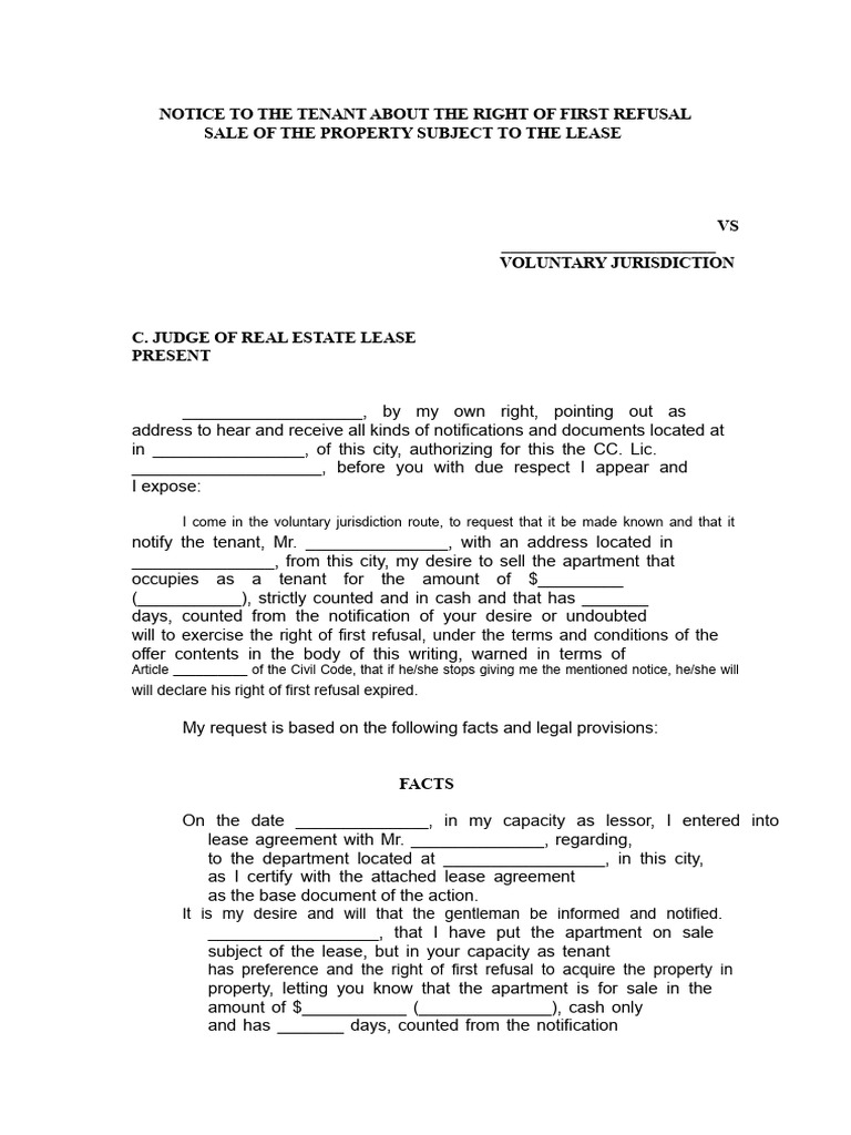 Tenant Notice: Right of First Refusal | PDF | Leasehold Estate | Lease