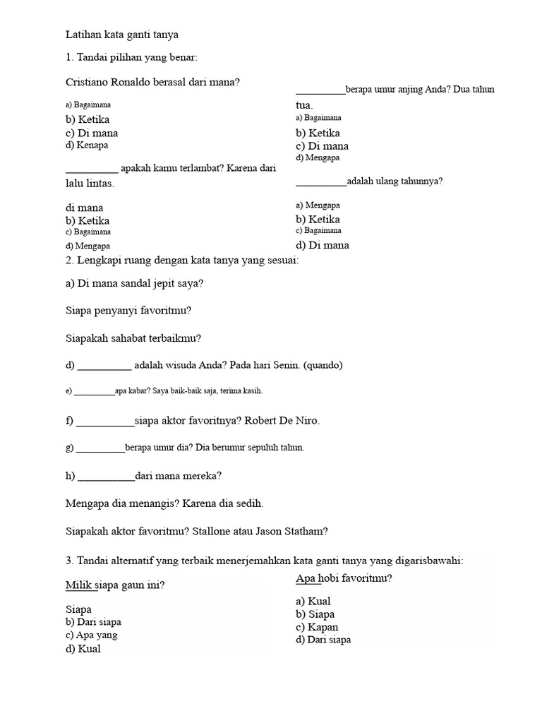 Latihan Kata Tanya | PDF