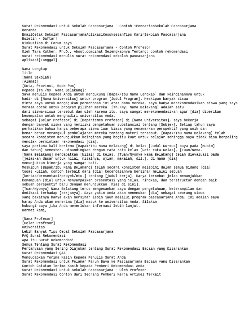 Surat Rekomendasi untuk Sekolah Pascasarjana - Contoh 1 | PDF