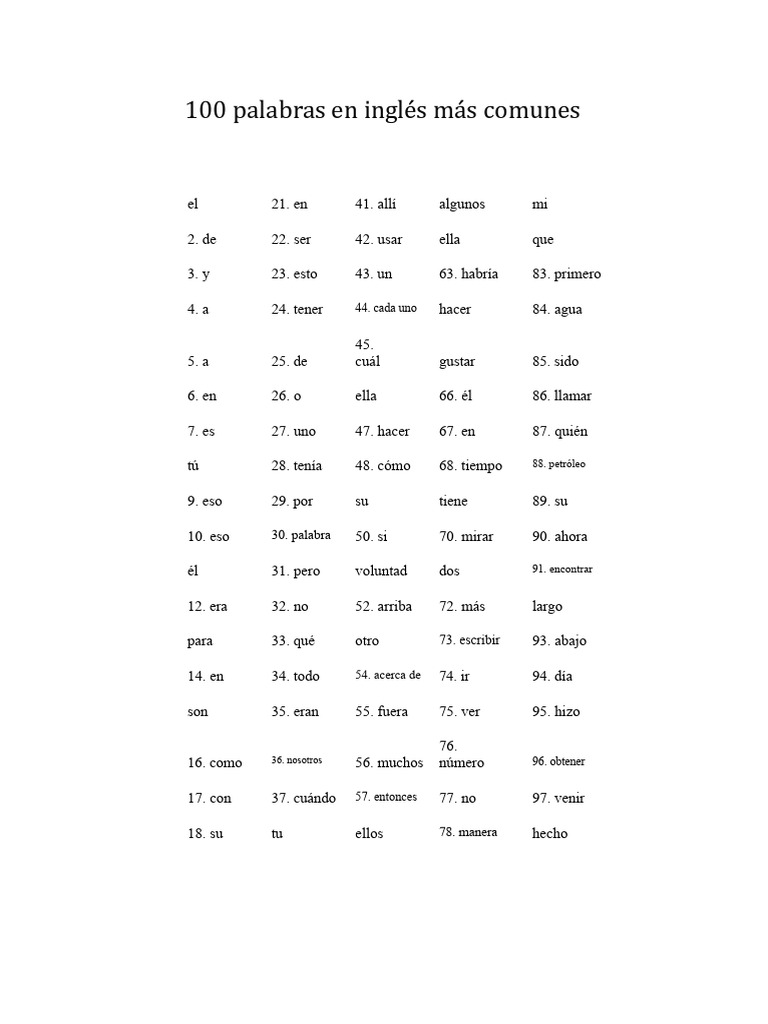 100 palabras más comunes en inglés | PDF