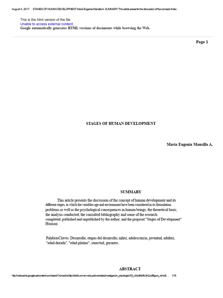 Stages of Human Development María Eugenia Mansilla A | PDF ...
