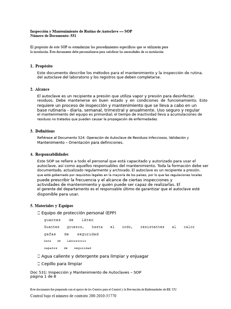 531-Inspección y Mantenimiento de Autoclaves - SOP-final | PDF | Vapor ...
